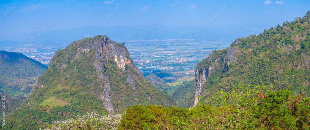 panorama at Doi Pha Mee view point you can see Doi Nangnon in Maesai ...