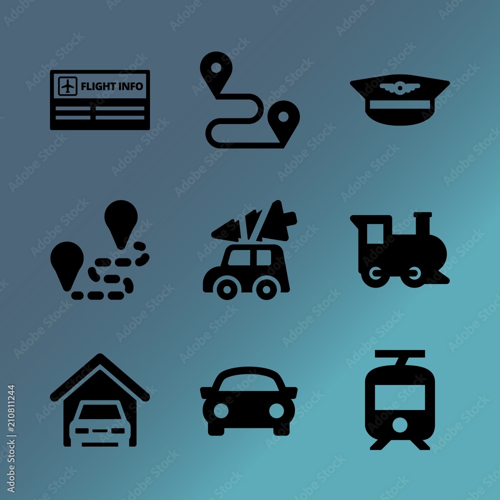 Vector icon set about transport with 9 icons related to tram, service ...