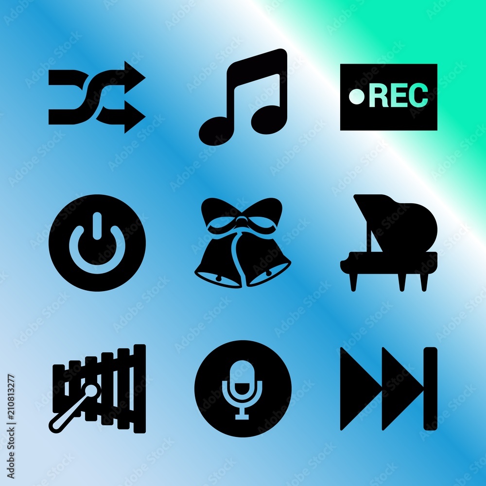 Vector icon set about music player with 9 icons related to vintage ...