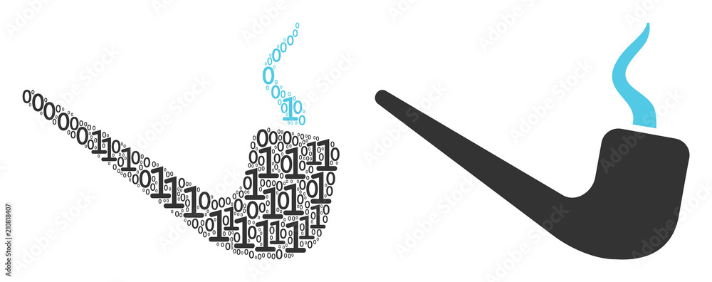 Vector de Stock Smoking pipe collage icon of zero and one symbols in ...