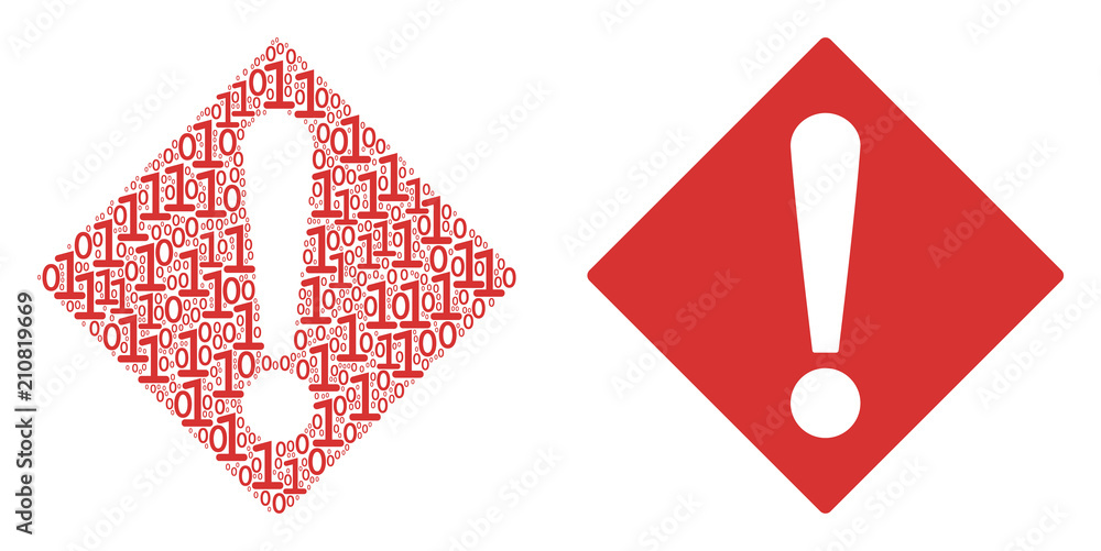 Warning composition icon of binary digits in randomized sizes. Vector ...