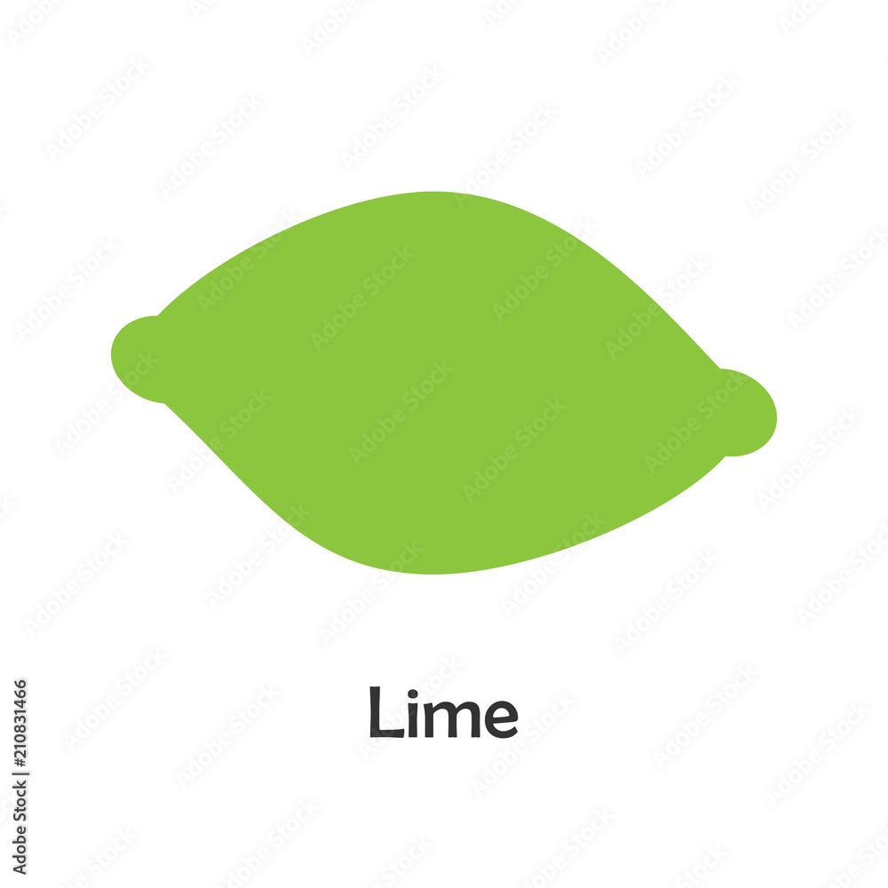 Lime in cartoon style, card with fruit for kid, preschool activity for ...