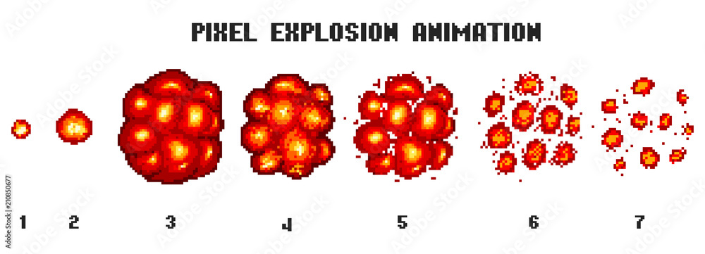 Image vectorielle Stock Pixel art explosions. game icons set. Comic ...