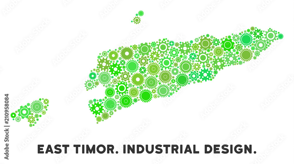 Gear East Timor map collage of small cogs. Abstract territorial plan in ...