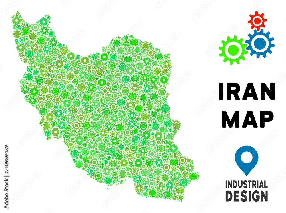 Gear Iran map collage of small wheels. Abstract territorial scheme in ...