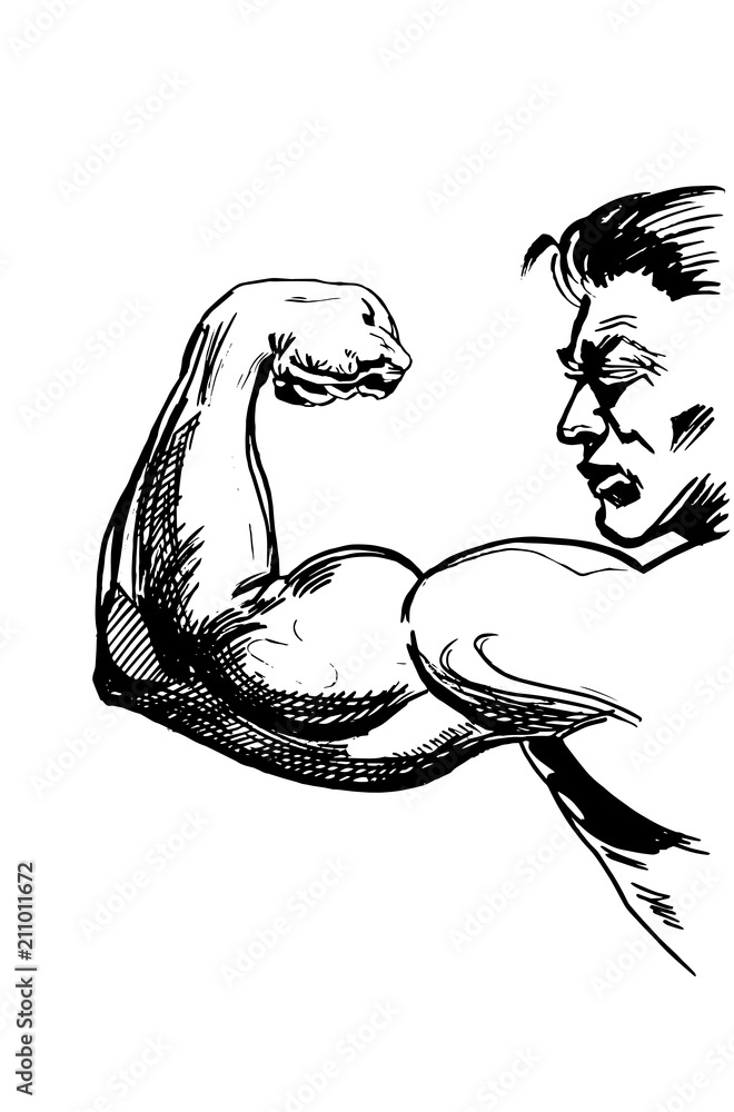 Muscle icon, bodybuilder sketch isolated on white,vector tattoo ...