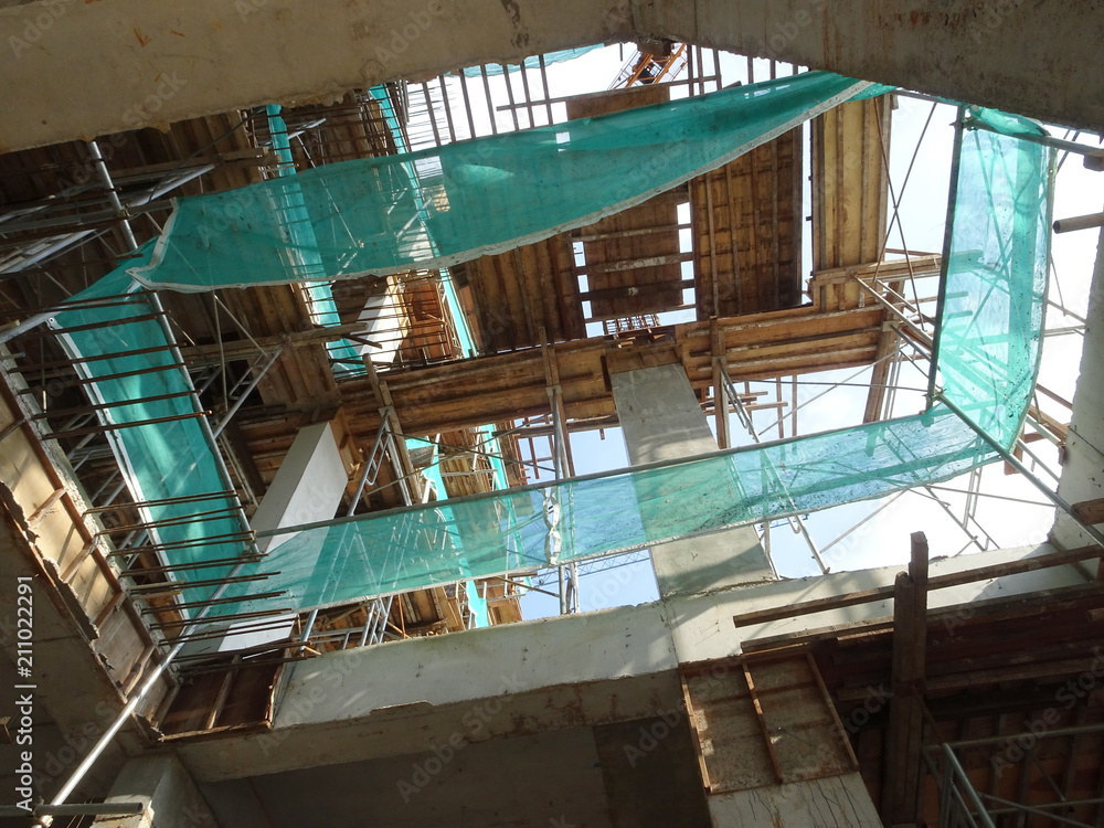 Construction workers fabricating steel reinforcement bar at the ...