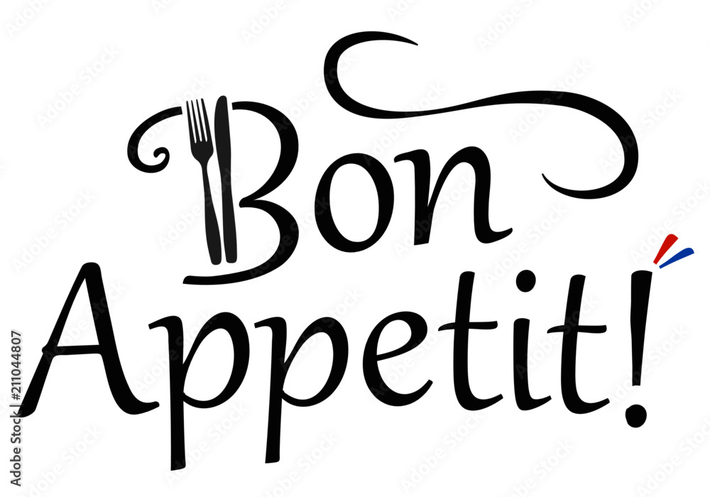 Stock-Vektorgrafik „Bon Appetit! Logo with fork and knife and french ...