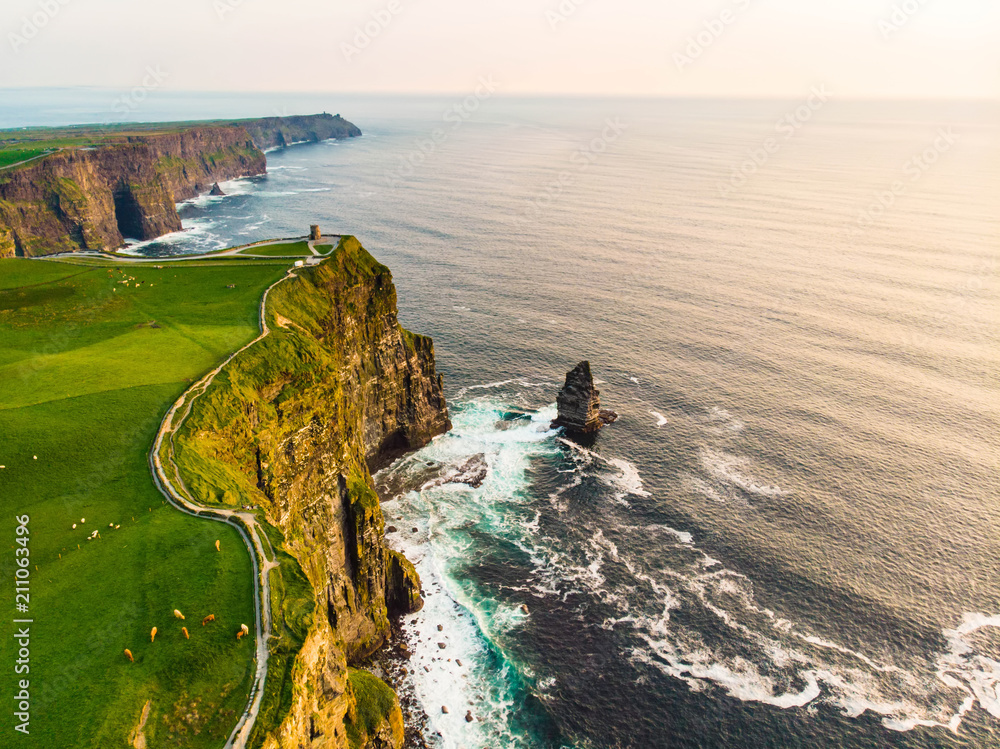 World famous Cliffs of Moher, one of the most popular tourist ...