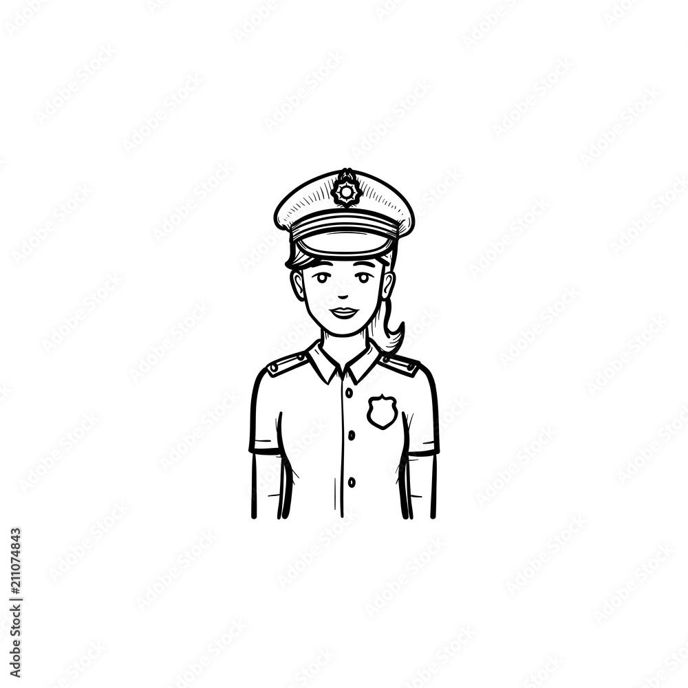 Police woman hand drawn outline doodle icon. Female police officer in ...