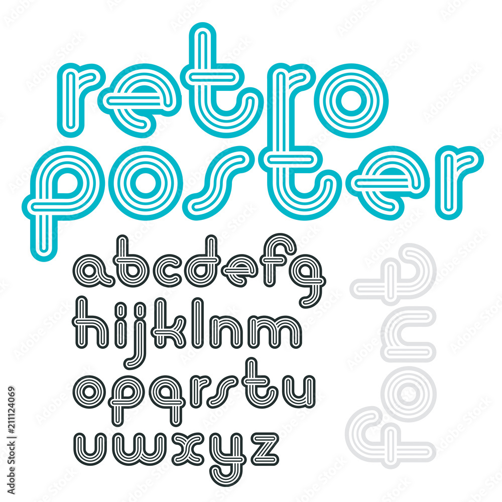 Vector lowercase funky disco alphabet letters set. Trendy font ...