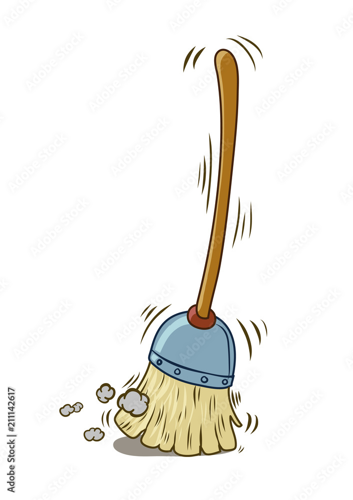 A cartoon broom sweeping by itself. Vector illustration Stock Vector | Adobe Stock