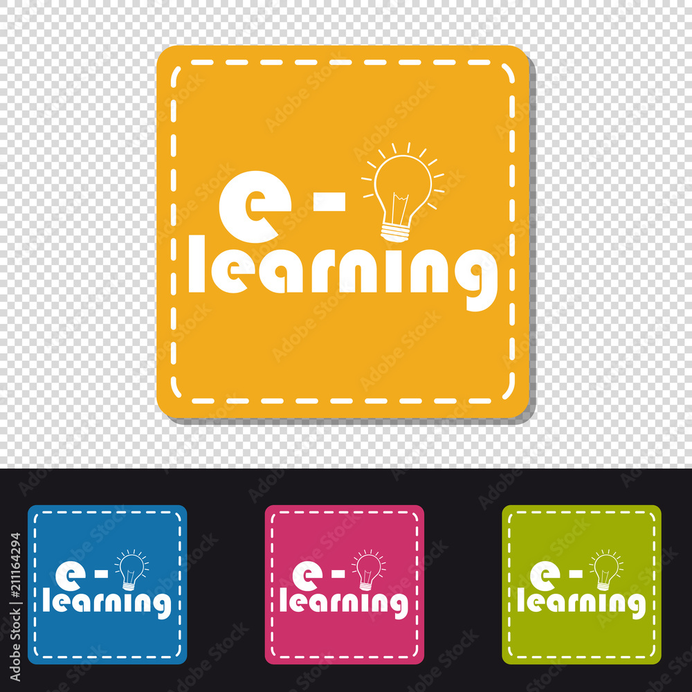 e-Learning And Lightbulb - Four Colorful Square Buttons - Vector ...