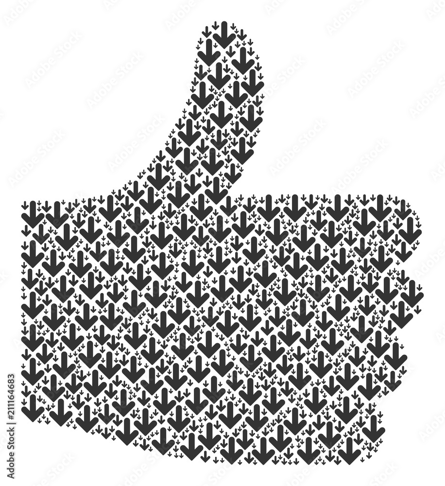 Done shape built with arrow down components in variable sizes. Abstract ...