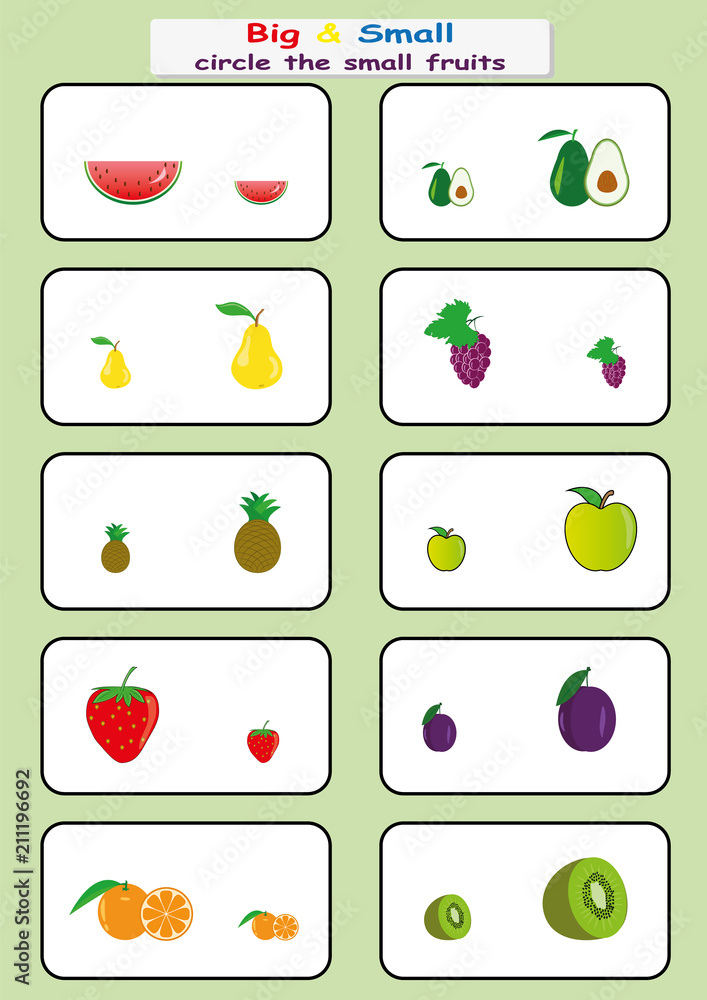 circle the small fruits, Find Big or Small worksheet for kids, opposite ...