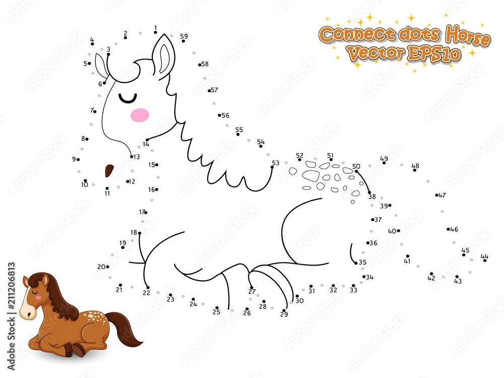 Connect The Dots and Draw Cute Cartoon Horse. Educational Game for Kids ...