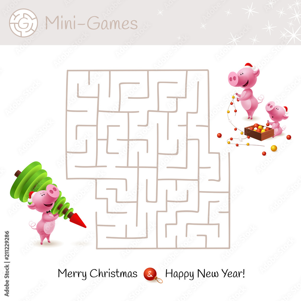 Christmas maze game for preschool and school kids. Illustration with ...