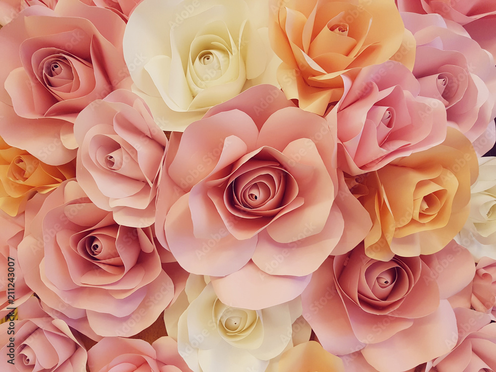 rose making from paper in sweet color tone for background decoration ...