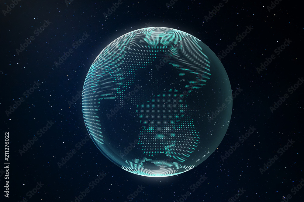 Ilustrasi Stok Digital glass planet earth with hologram design. Global ...