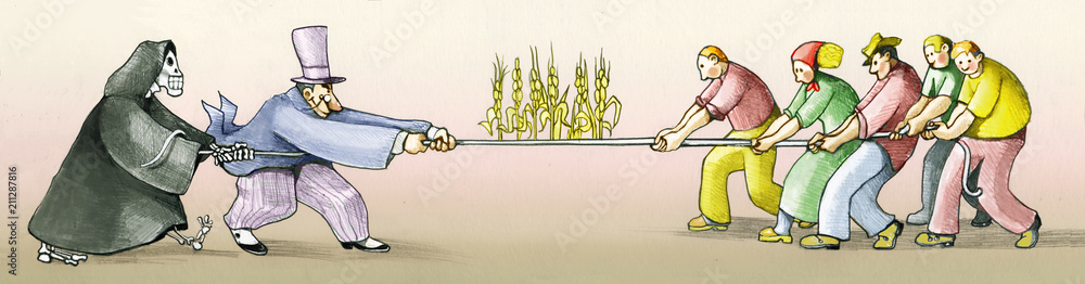 land grabbing political cartoon conceptual illustration Stock ...