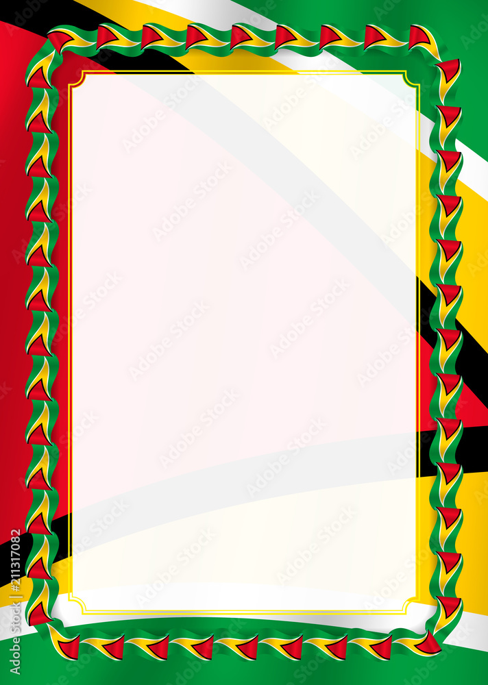 Frame and border of ribbon with Guyana flag, template elements for your certificate and diploma ...