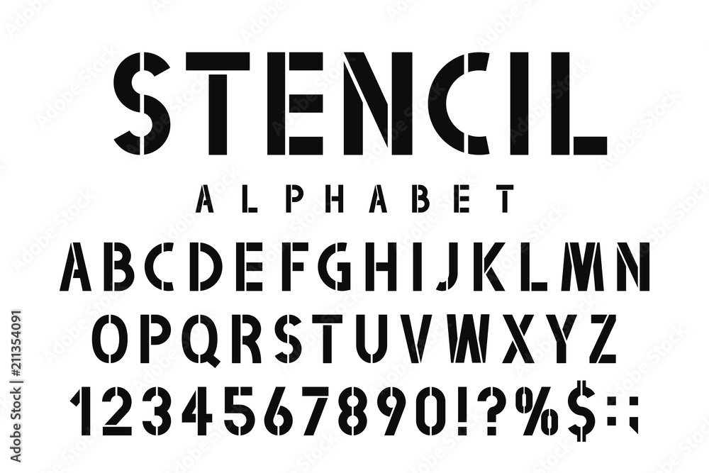 Military stencil font. Stencil alphabet with numbers in retro army ...