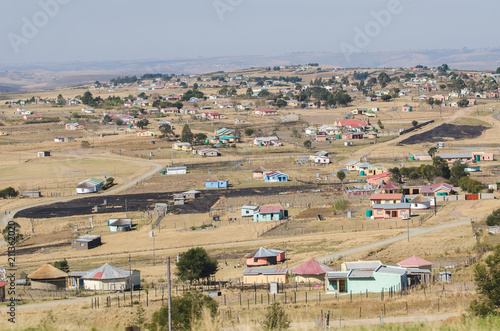 African village, rural houses apartheid, bantustan KwaZulu Natal near ...
