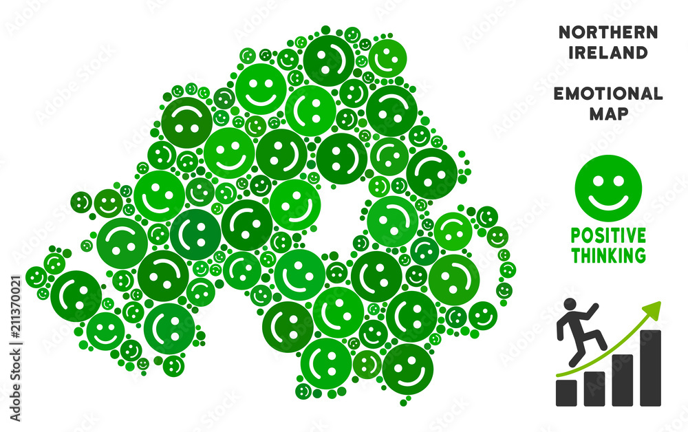 Happiness Northern Ireland map collage of smile emojis in green ...