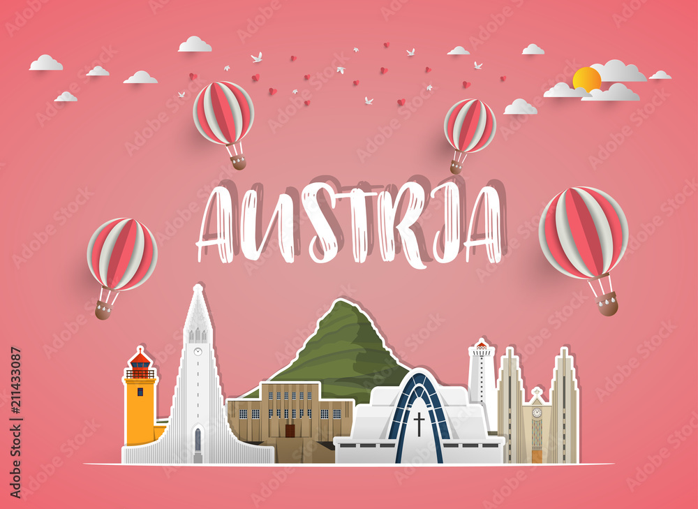 Austria Landmark Global Travel And Journey paper background. Vector ...