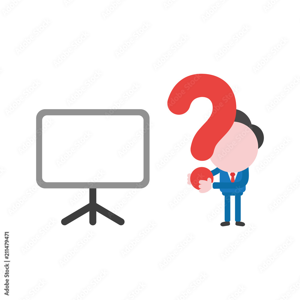 Vector businessman character with blank presentation chart and holding ...