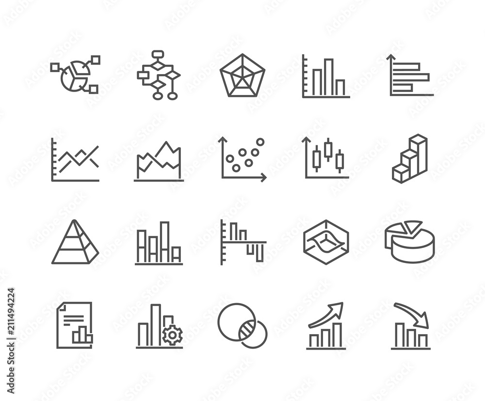 Simple Set of Charts and Diagrams Related Vector Line Icons. Contains ...