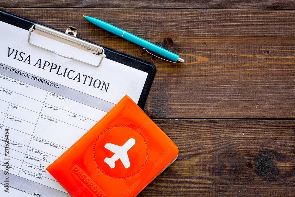 Visa prosessing. Registration of visas. Visa application form, pen ...
