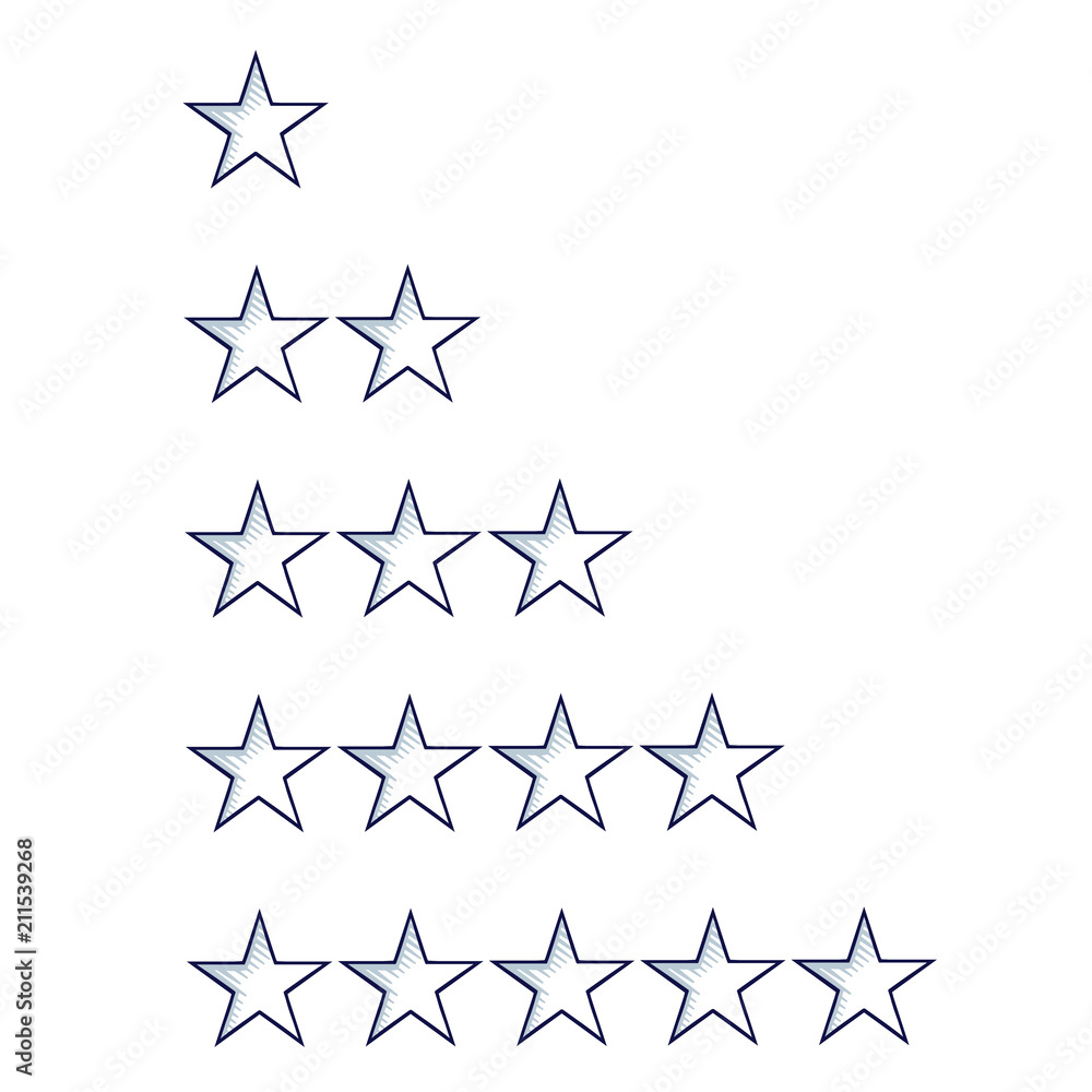 Set of five sketch stars rating template, isolated on white. Hand drawn ...