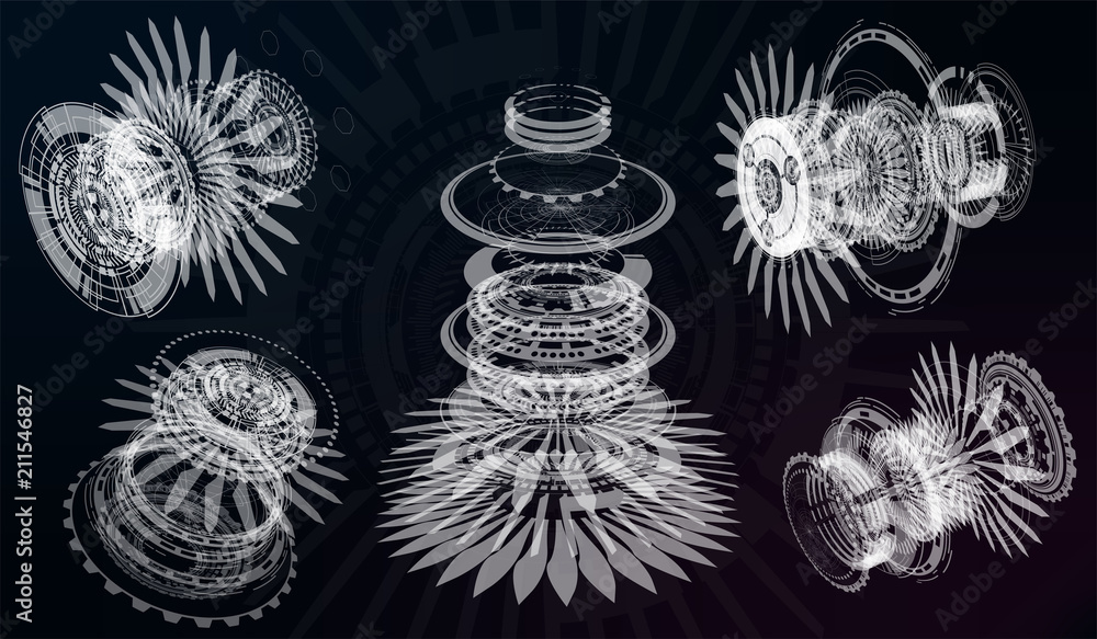 HUD UI for App. Modern 3d Blueprint, Details, Mechanisms Set, Jet ...