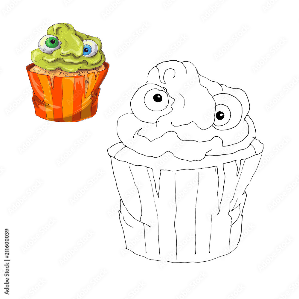 Coloring page. Halloween cupcake. Color by numbers educational children ...