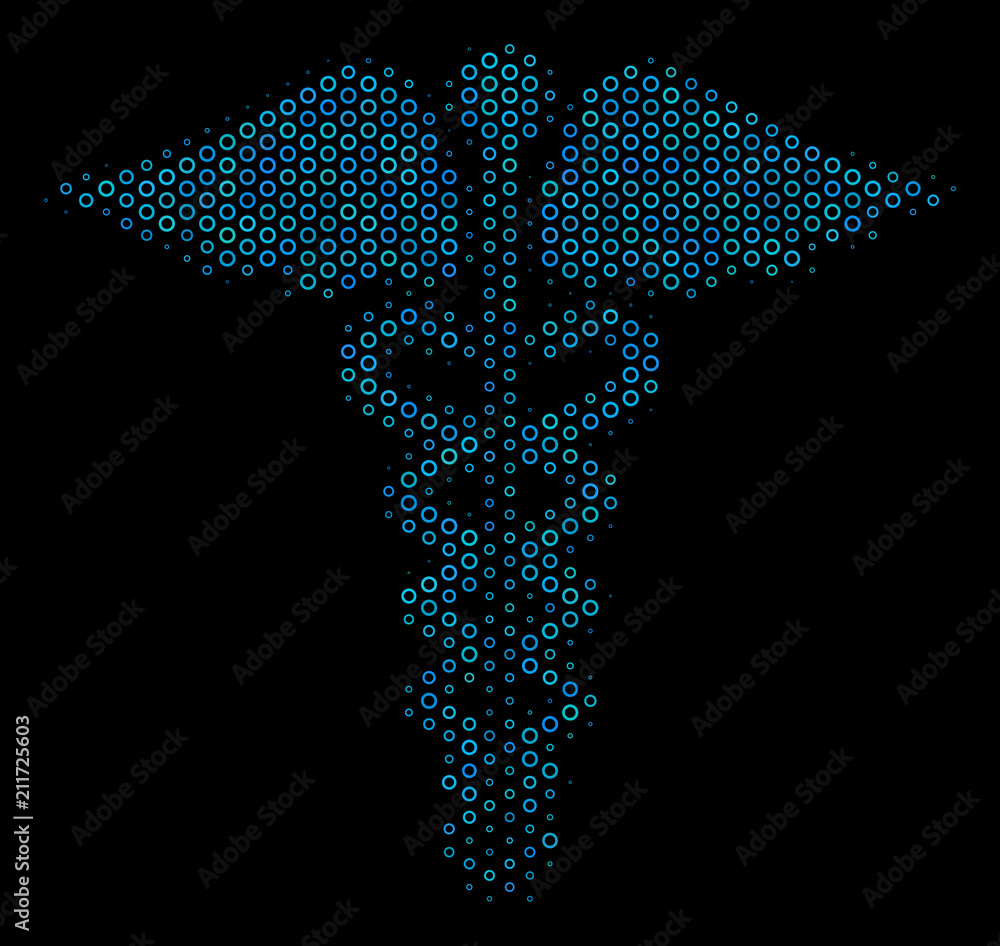 Halftone Medical caduceus emblem composition icon of circle bubbles in ...