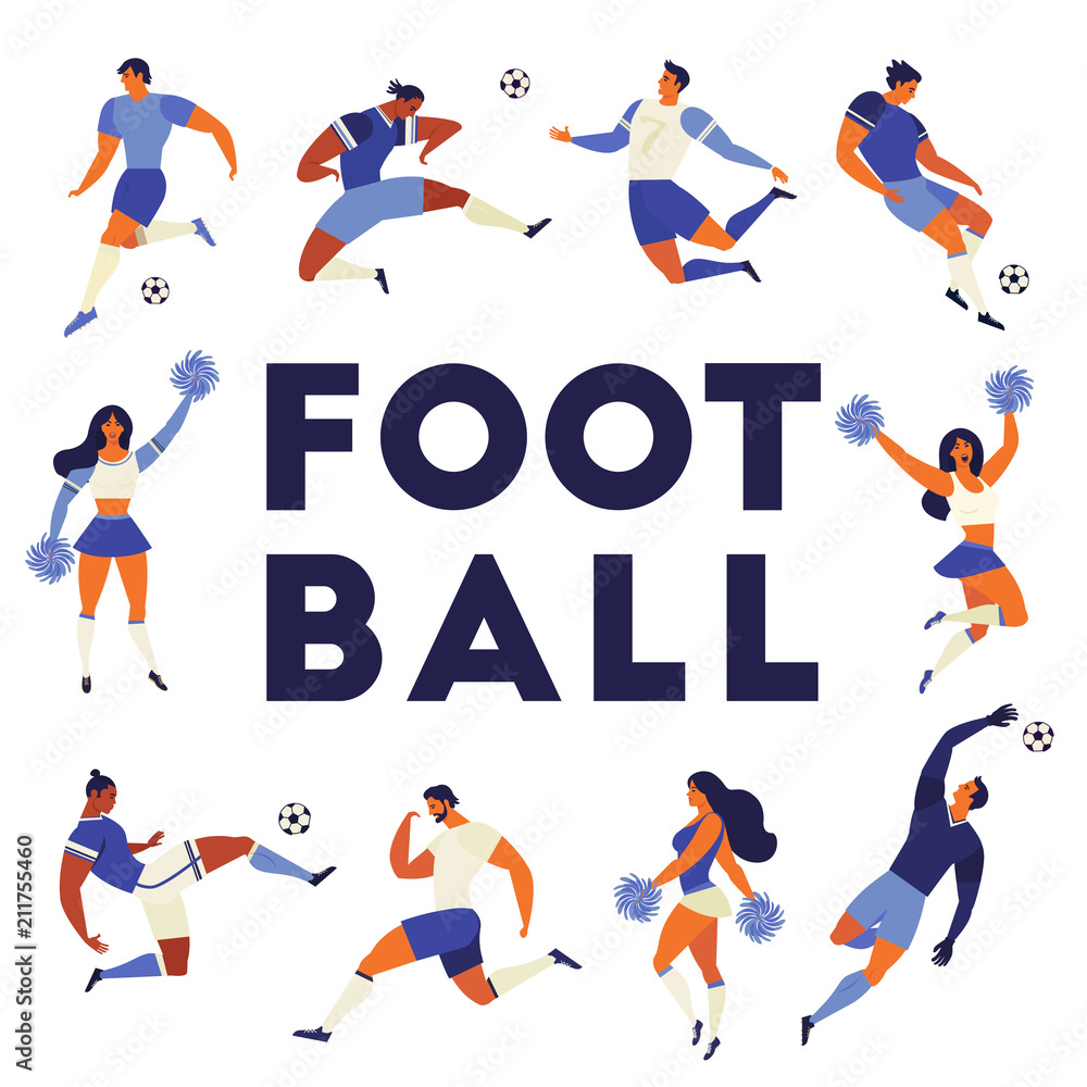 Vektor Football soccer players cheerleaders fans set of isolated human ...