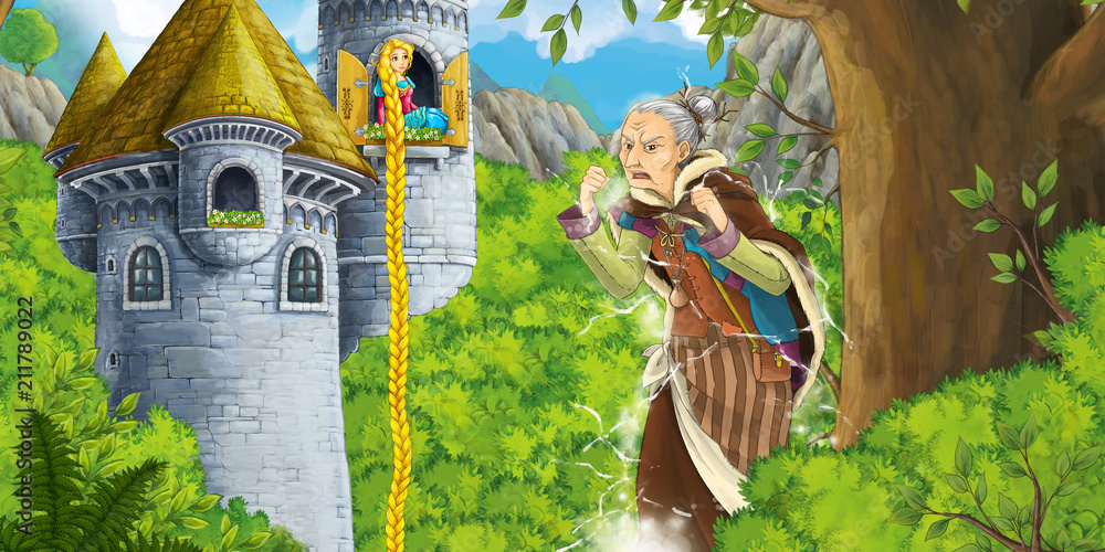 Cartoon scene of a princess - girl - sitting in the window near angry ...