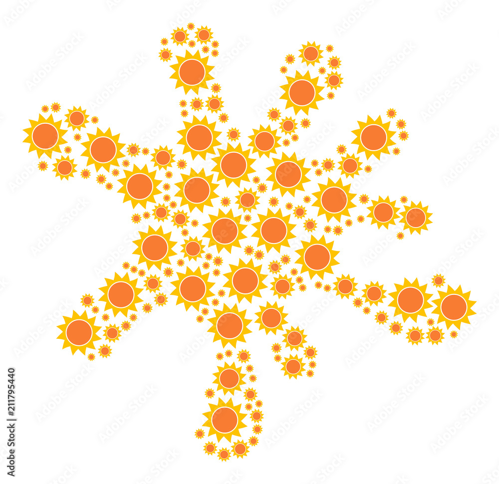 Spot shape built of sun elements in variable sizes. Abstract vector ...