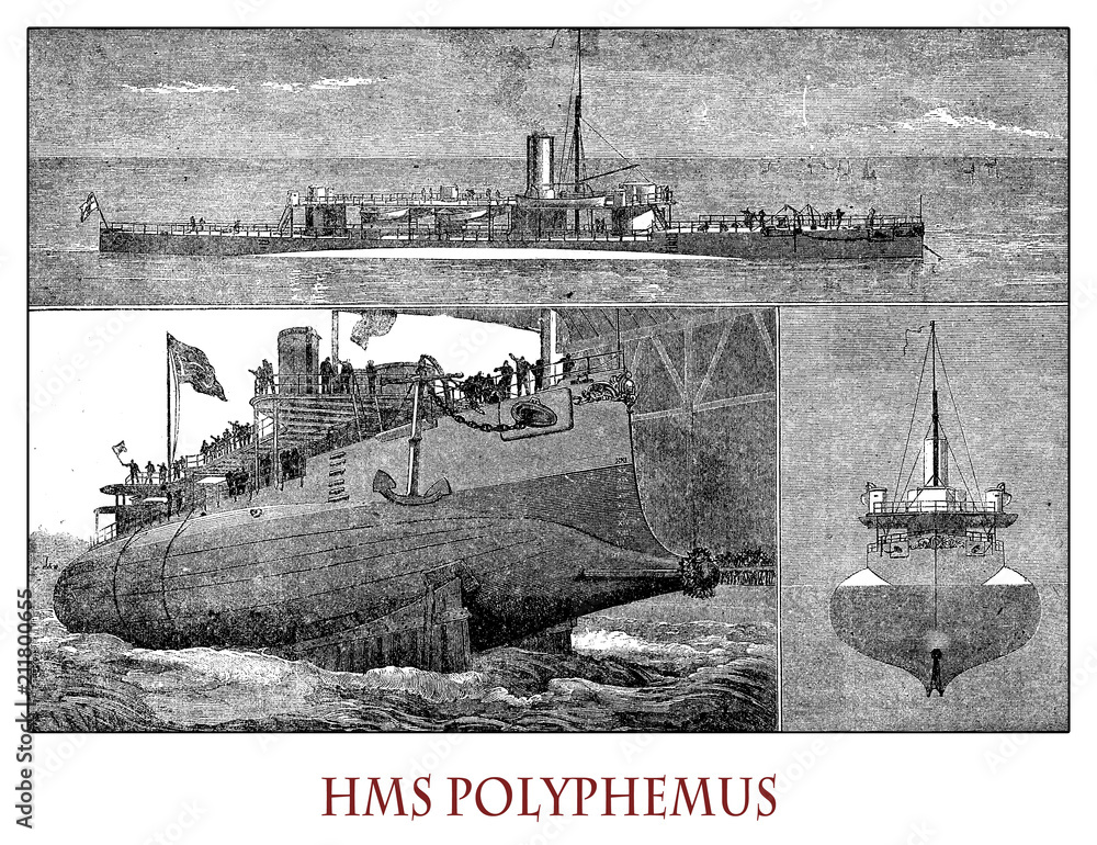 Ilustración de Stock HMS Polyphemus was a British royal navy ironclad ...
