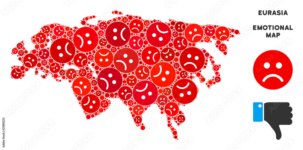 Vector de Stock Emotional Eurasia map collage of sad emojis in red ...