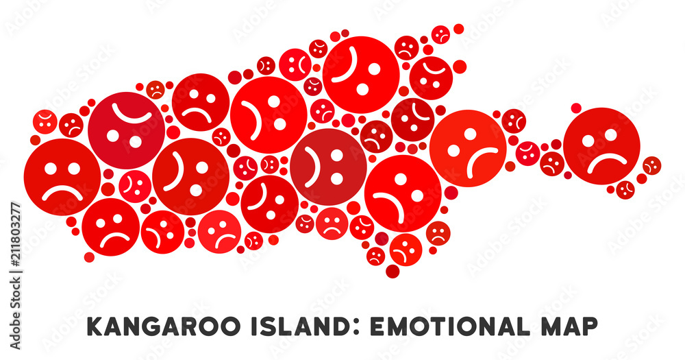 Emotion Kangaroo Island map mosaic of sad emojis in red colors ...