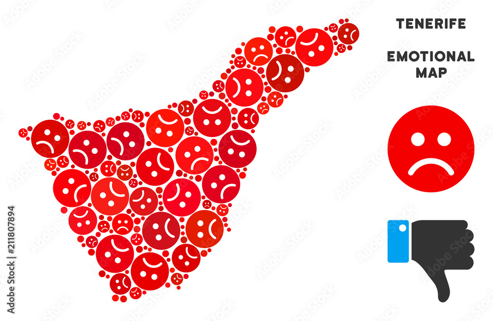 Emotional Tenerife Spain Island map mosaic of sad emojis in red colors ...