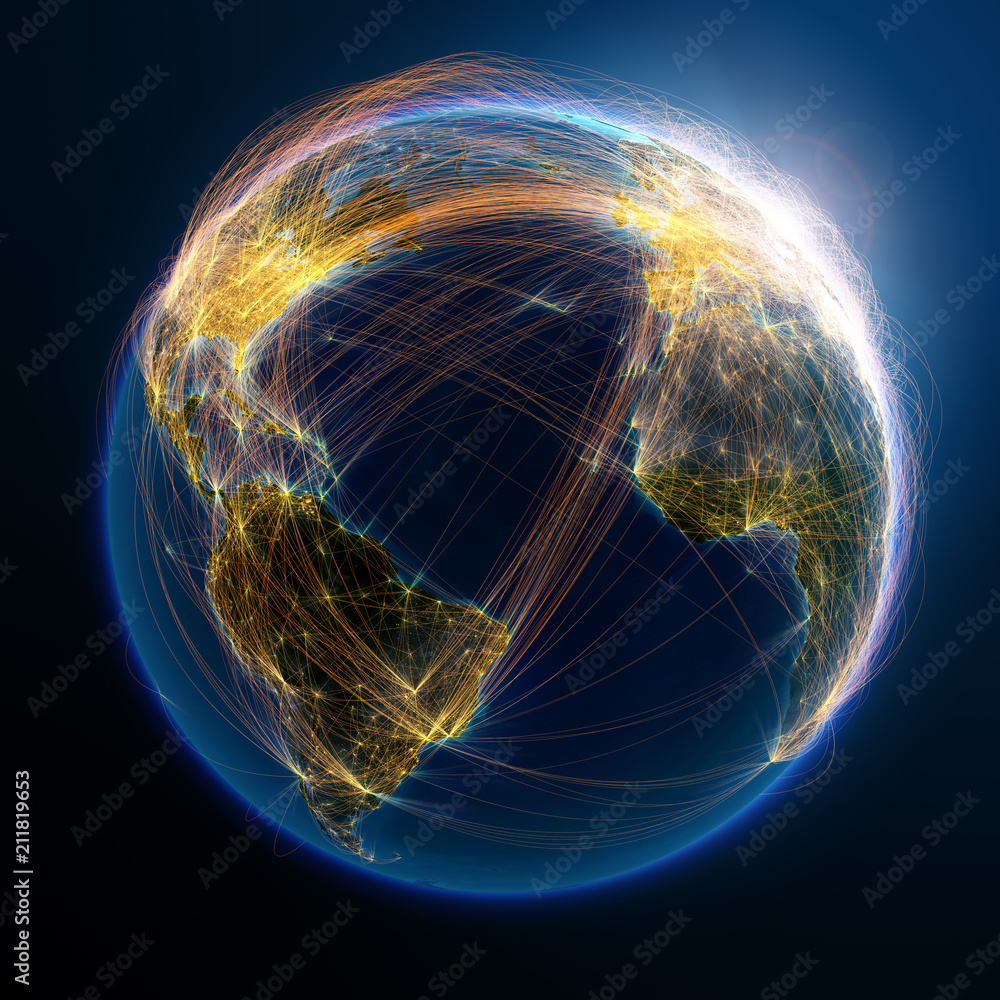 Highly detailed planet Earth is covered by complex network of air ...