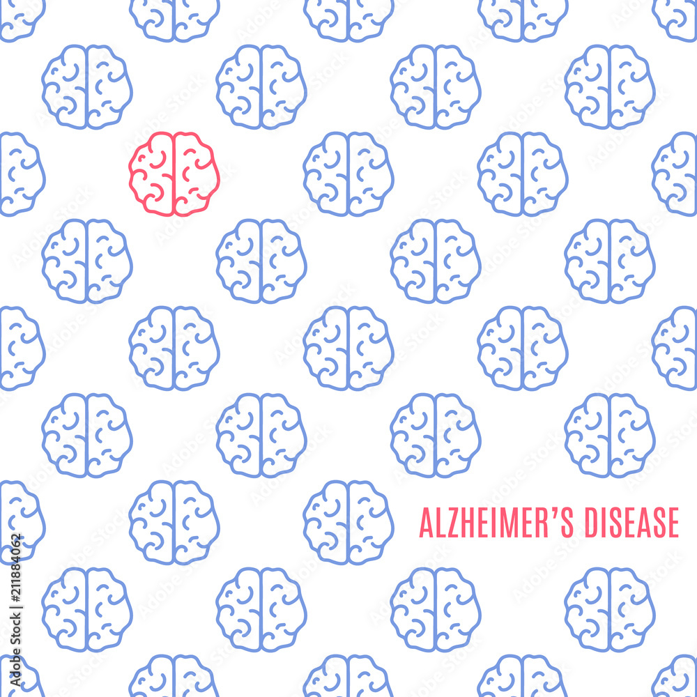 Alzheimer's disease poster. Medical pattern of healthy brains and one ...