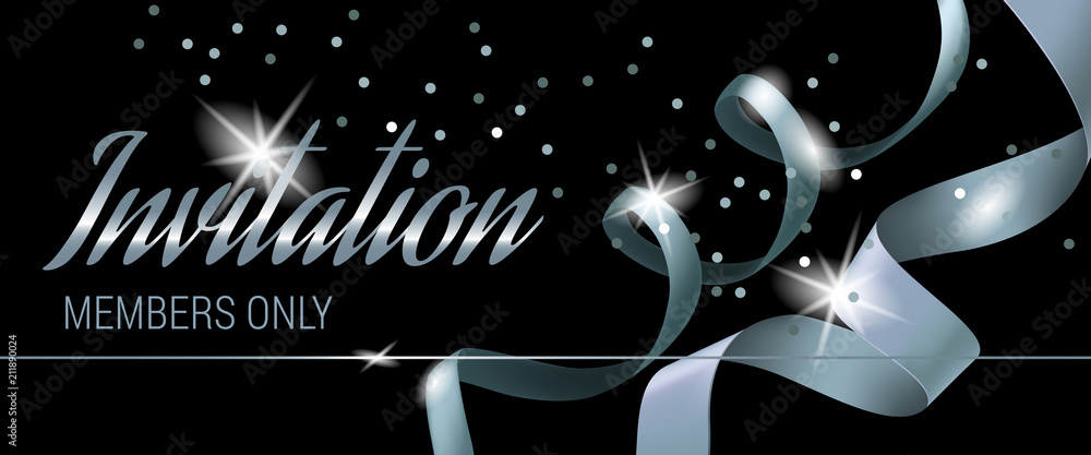 Invitation members only lettering in blue color. Dark banner design ...