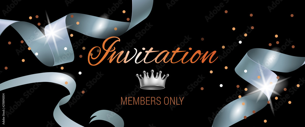 Invitation members only lettering on black background. Creative banner ...