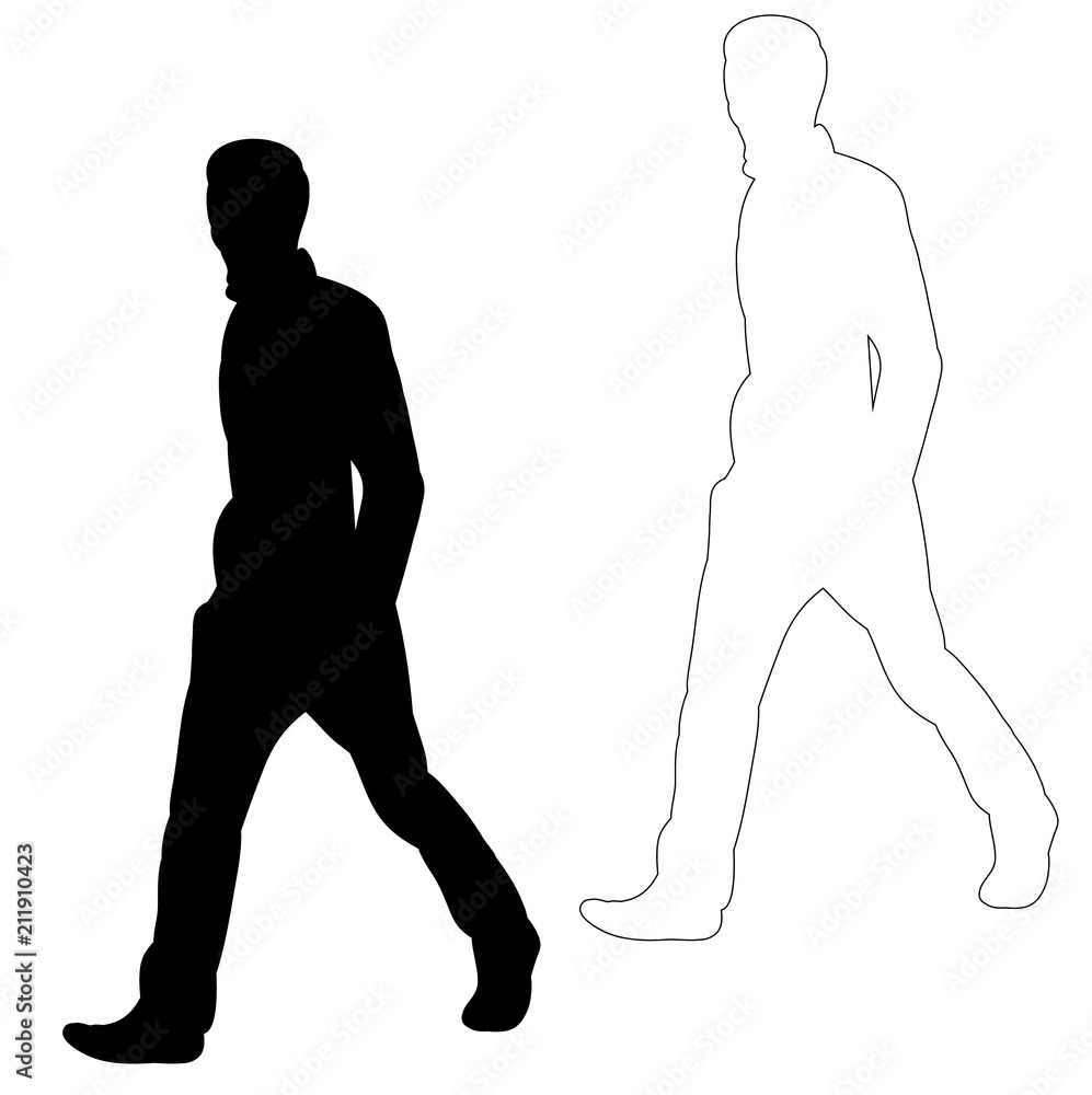 vector, isolated black silhouette guy walking, outline Stock Vector ...