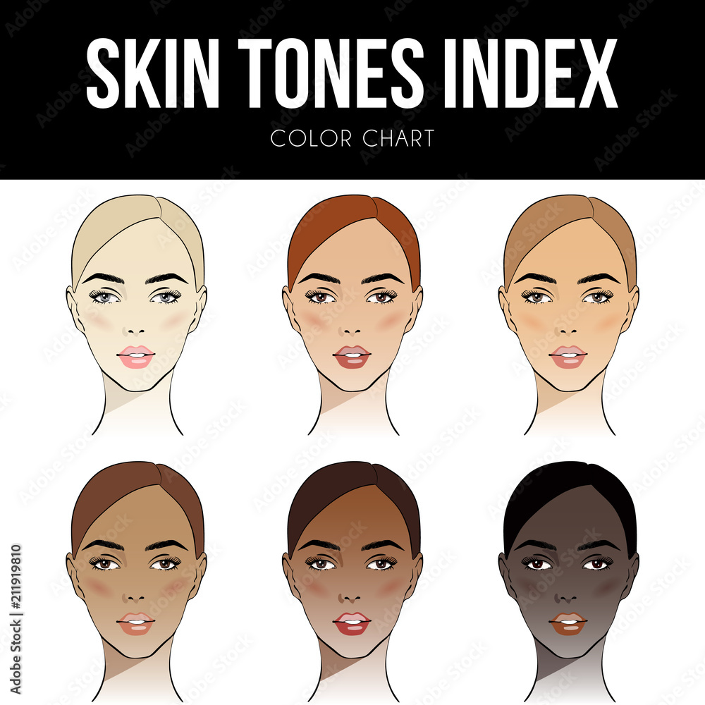Skin color index infographic in vector. Beautiful woman face with ...