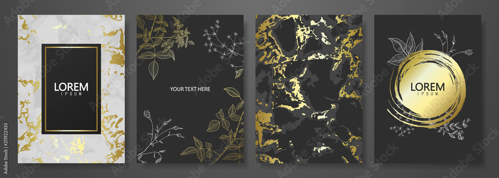 Luxury cards collection with marble golden texture and hand-drawn ...